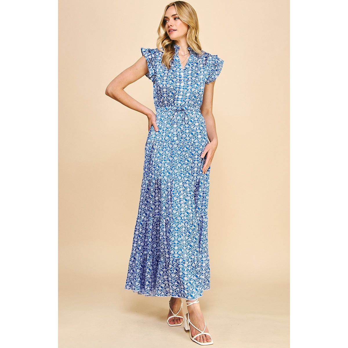 Clarissa Print Satin Tiered Maxi PINCH Dress – Fig Tree Jewelry ...
