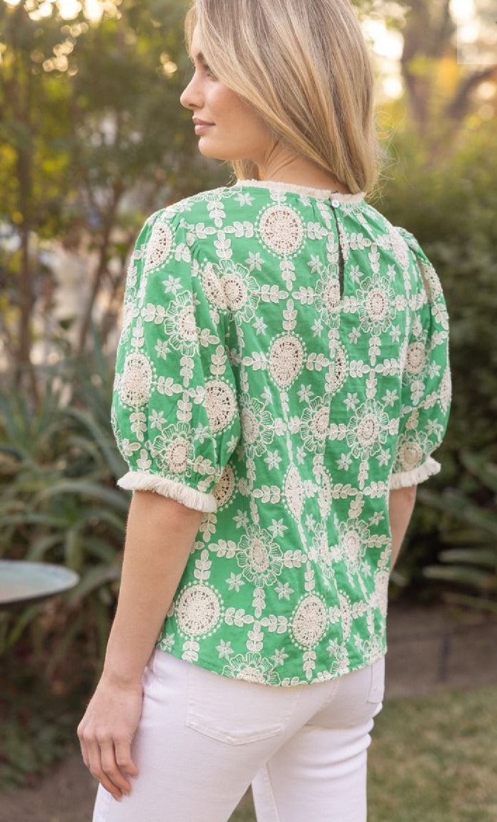 Cheri Green Embroidered Detail VOY Top SALE – Fig Tree Jewelry ...